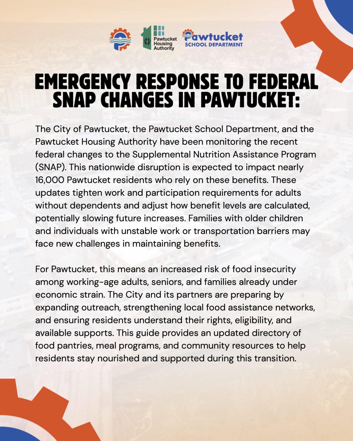 RESPONSE TO FEDERAL SNAP CHANGES IN PAWTUCKET – Pawtucket School Department